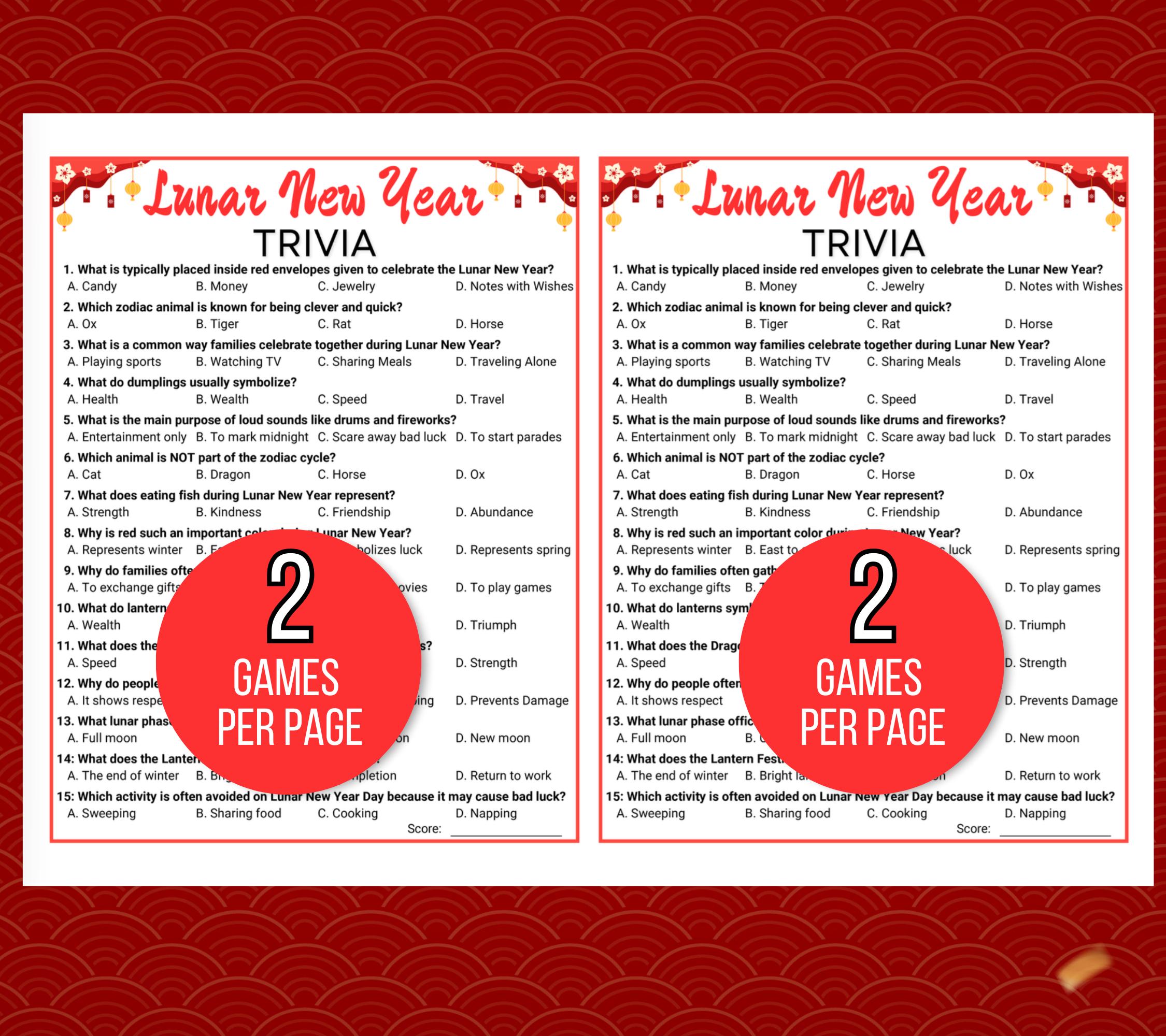 Lunar New Year Trivia Games, Lunar New Year Games, Lunar New Year ...