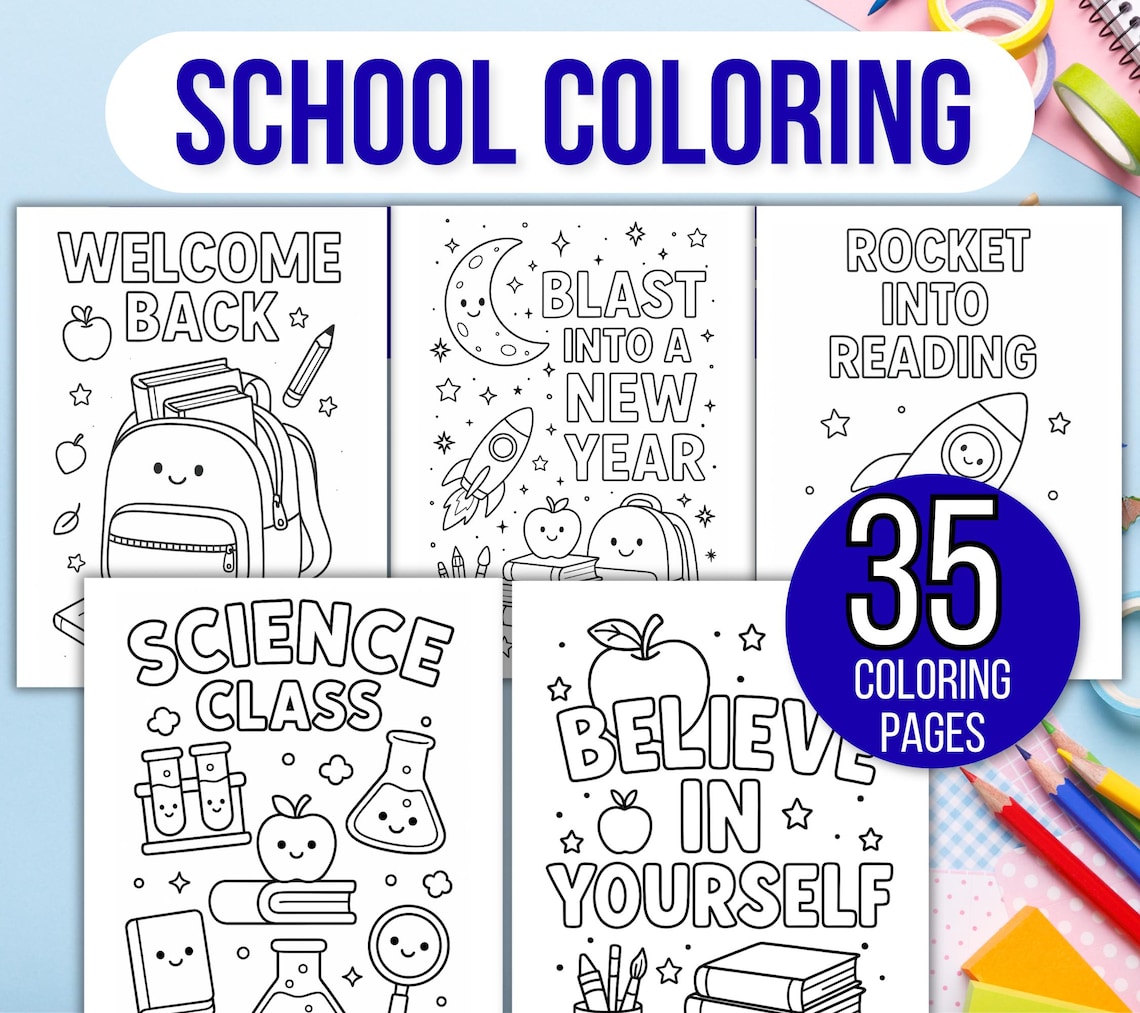 Back to School Coloring Pages, School Coloring Book, Back to School ...