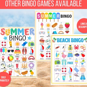 Beach Bingo, 60 Beach Bingo Cards, Summer Bingo, Fun in the Sun Bingo ...