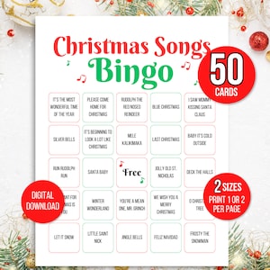 Christmas Song Bingo, 50 Printable Christmas Song Bingo Cards ...