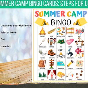 Summer Camp Bingo, 30 Summer Camp Bingo Cards, Summer Camp Game, Camp ...