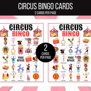 Circus Bingo, 30 Printable Circus Bingo Cards, Circus Party Game ...