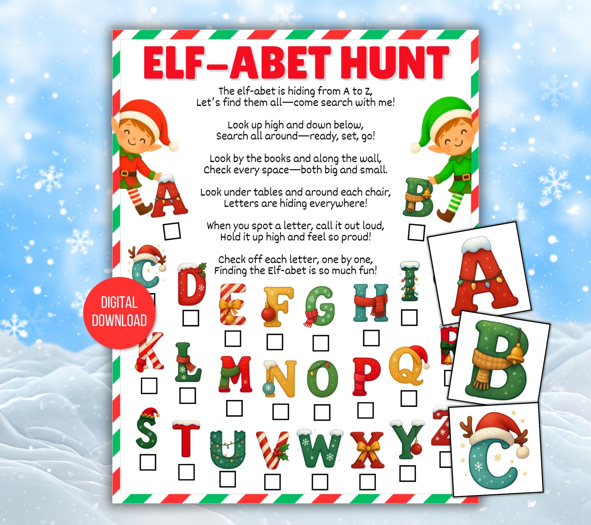 Christmas Scavenger Hunt, Elf-abet Hunt Game, Christmas Treasure Hunt ...