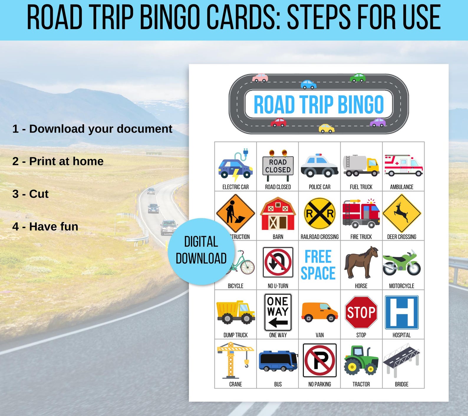 Road Trip Bingo, 10 Printable Road Trip Bingo Cards, Travel Bingo ...