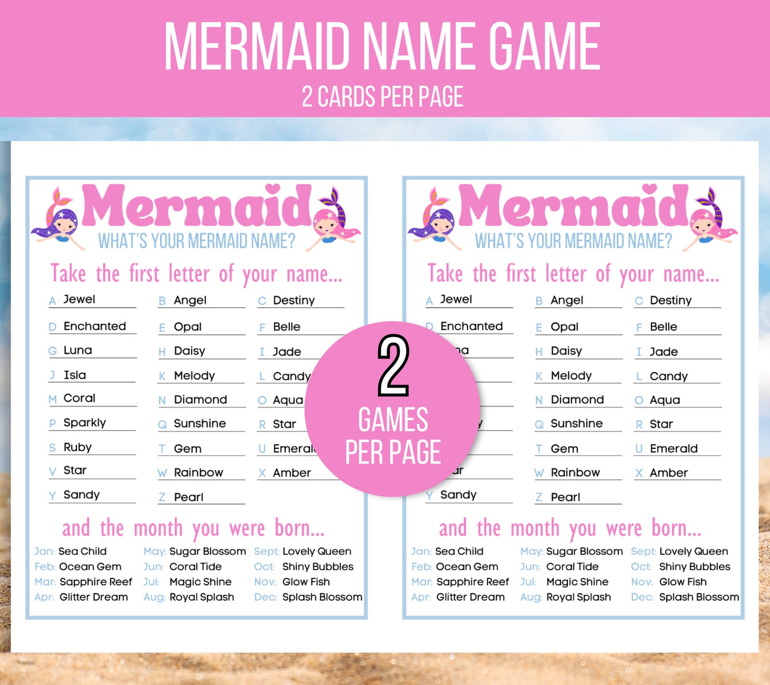 What's Your Mermaid Name Game, Mermaid Name Game Sign, Mermaid Game ...