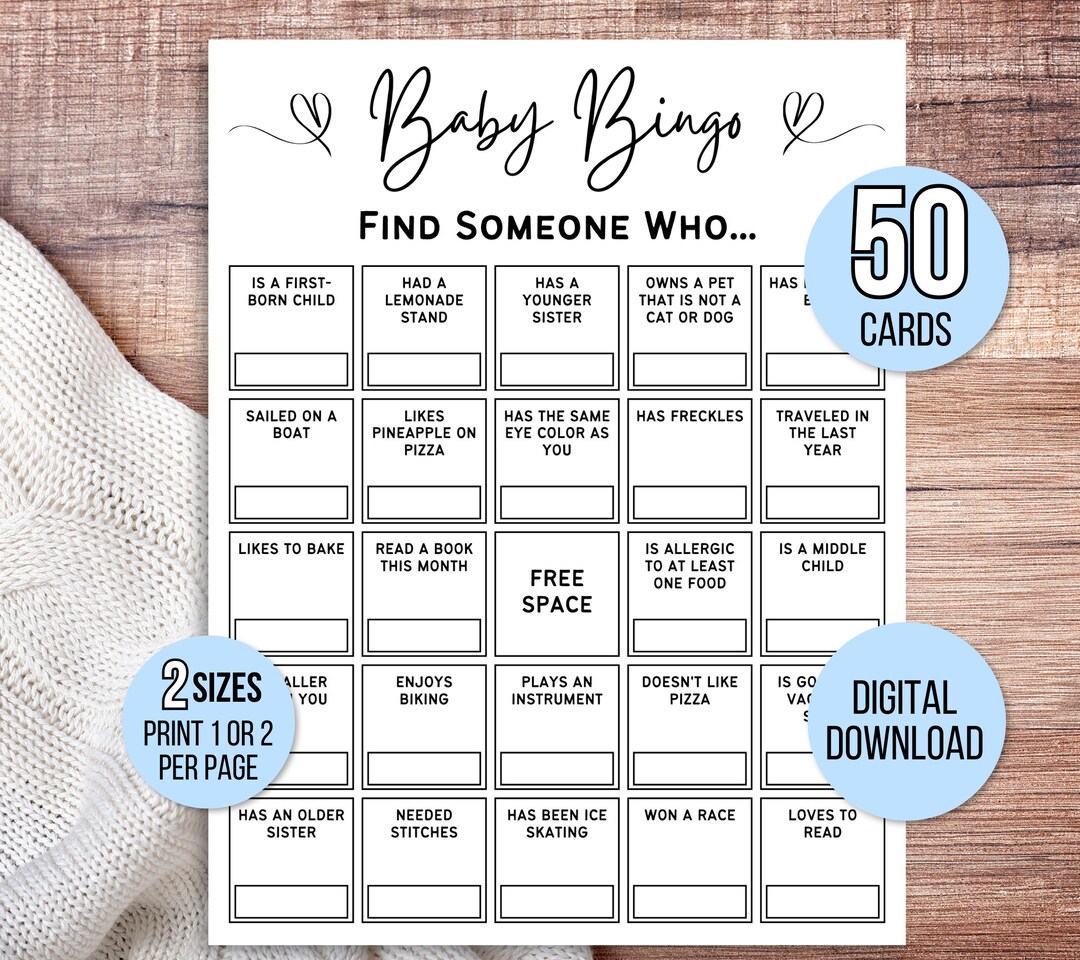 50 Baby Shower Bingo Cards, Get to Know You Baby Bingo, Baby Bingo Game ...