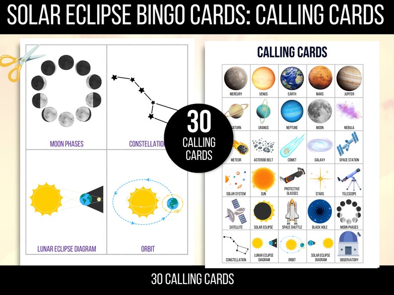Solar Eclipse Bingo, 40 Printable Solar Eclipse Bingo Cards, Space ...
