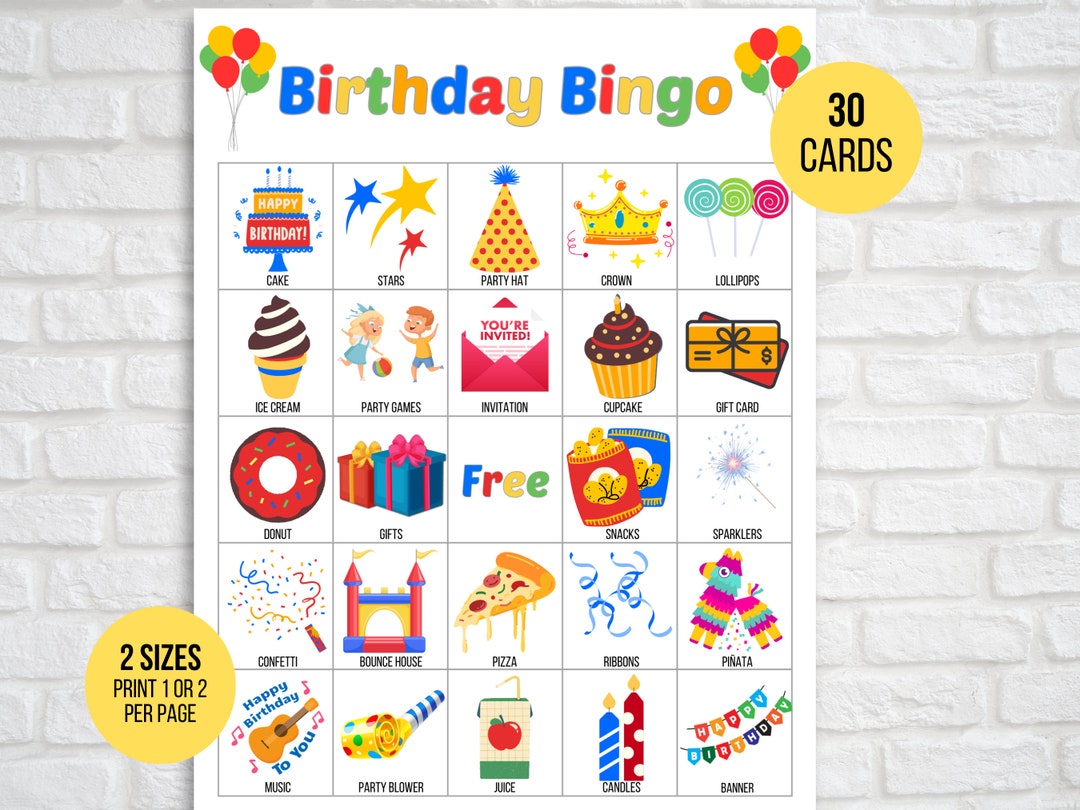 Birthday Bingo, 30 Birthday Party Bingo Cards, Birthday Game, Happy ...