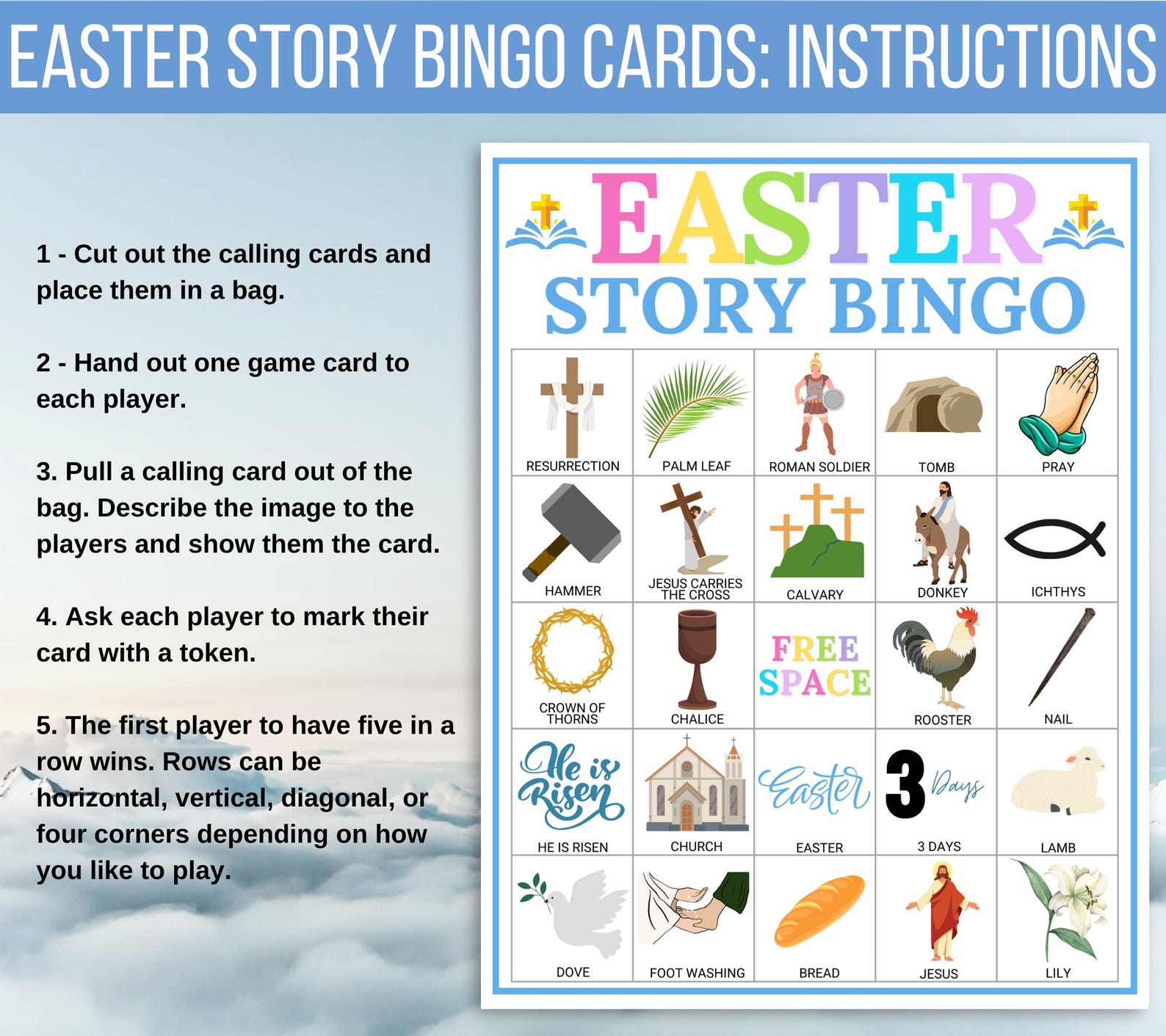 Easter Story Bingo, 50 Religious Easter Bingo Cards, Easter Bible Bingo ...