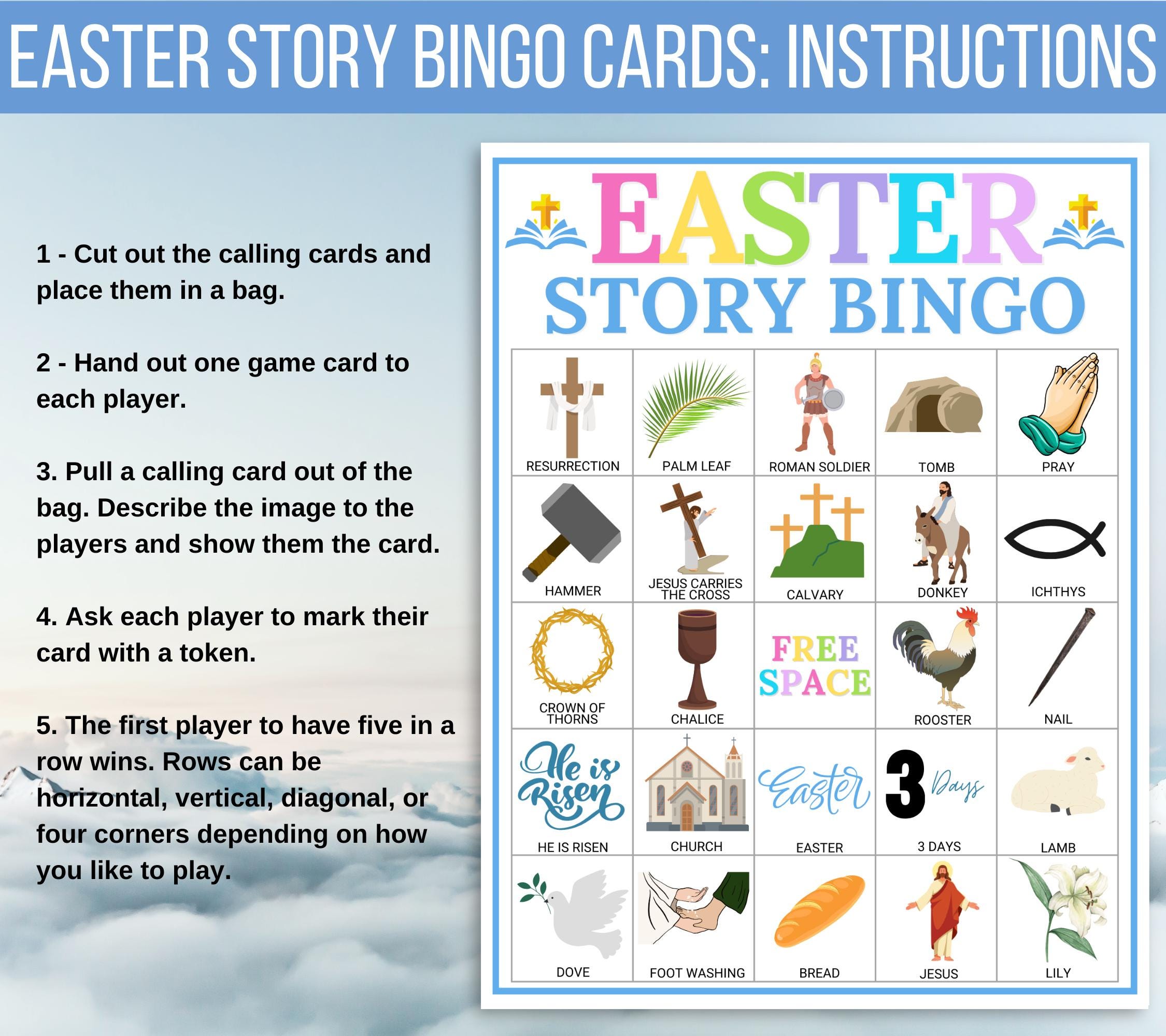 Easter Story Bingo, 50 Religious Easter Bingo Cards, Easter Bible Bingo ...