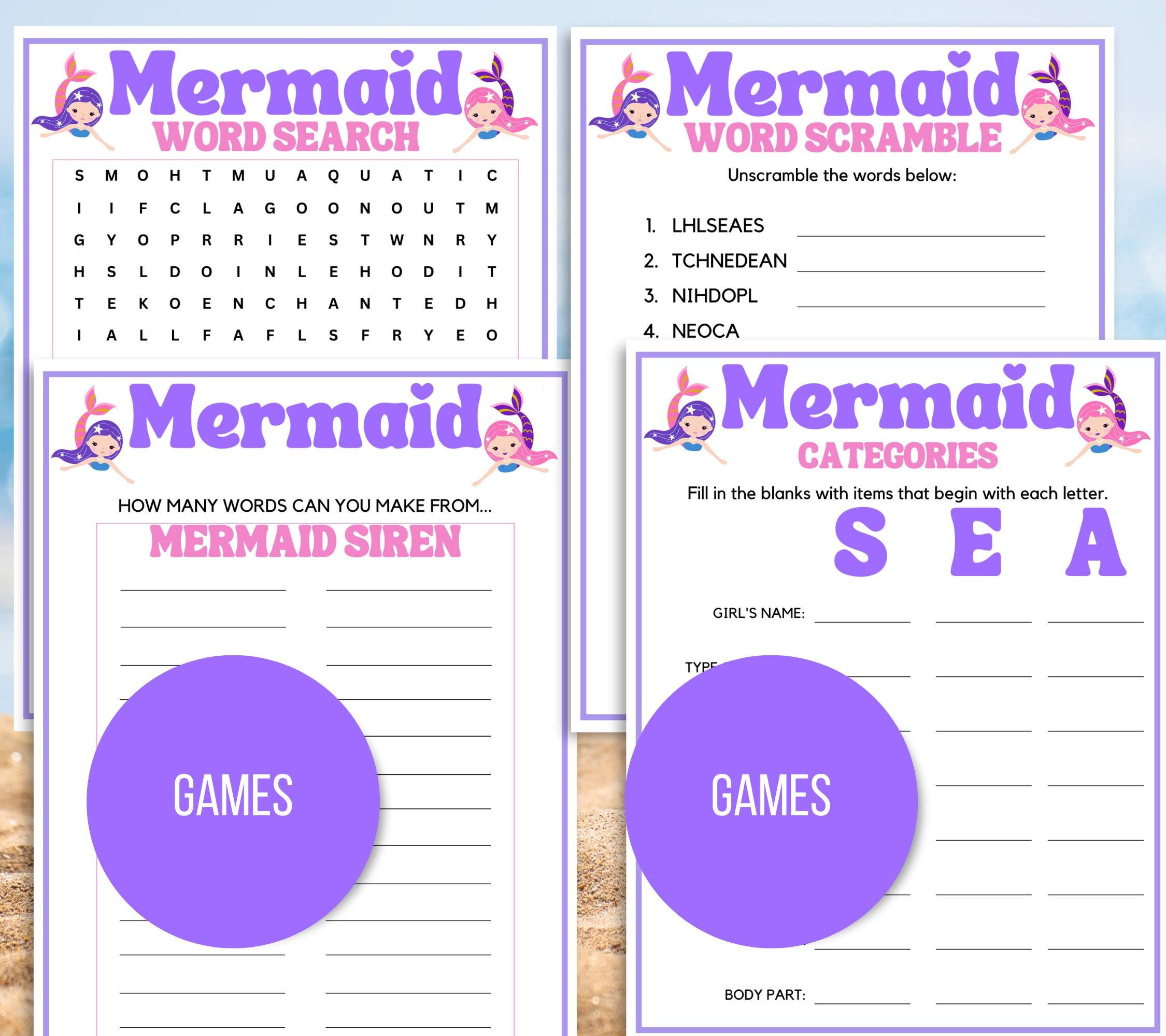 Mermaid Games Printable Bundle, Mermaid Activities, Girls Mermaid Games ...