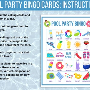 Pool Party Bingo, 30 Unique Printable Pool Bingo Cards, Pool Party Game ...