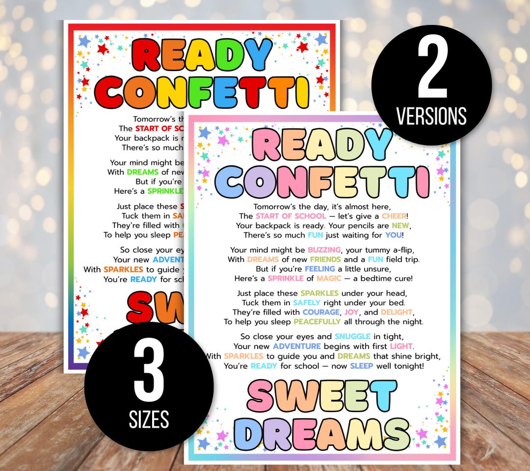 Ready Confetti Printable, First Day of School Printable, Back to School ...
