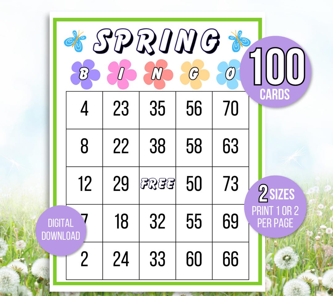 Spring Bingo, 100 Spring Bingo Cards, Spring Carte Bingo, Spring ...