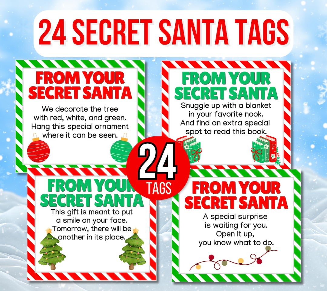 Secret Santa Gift Tags, 24 Secret Santa Tags, Secret Santa Co-worker ...