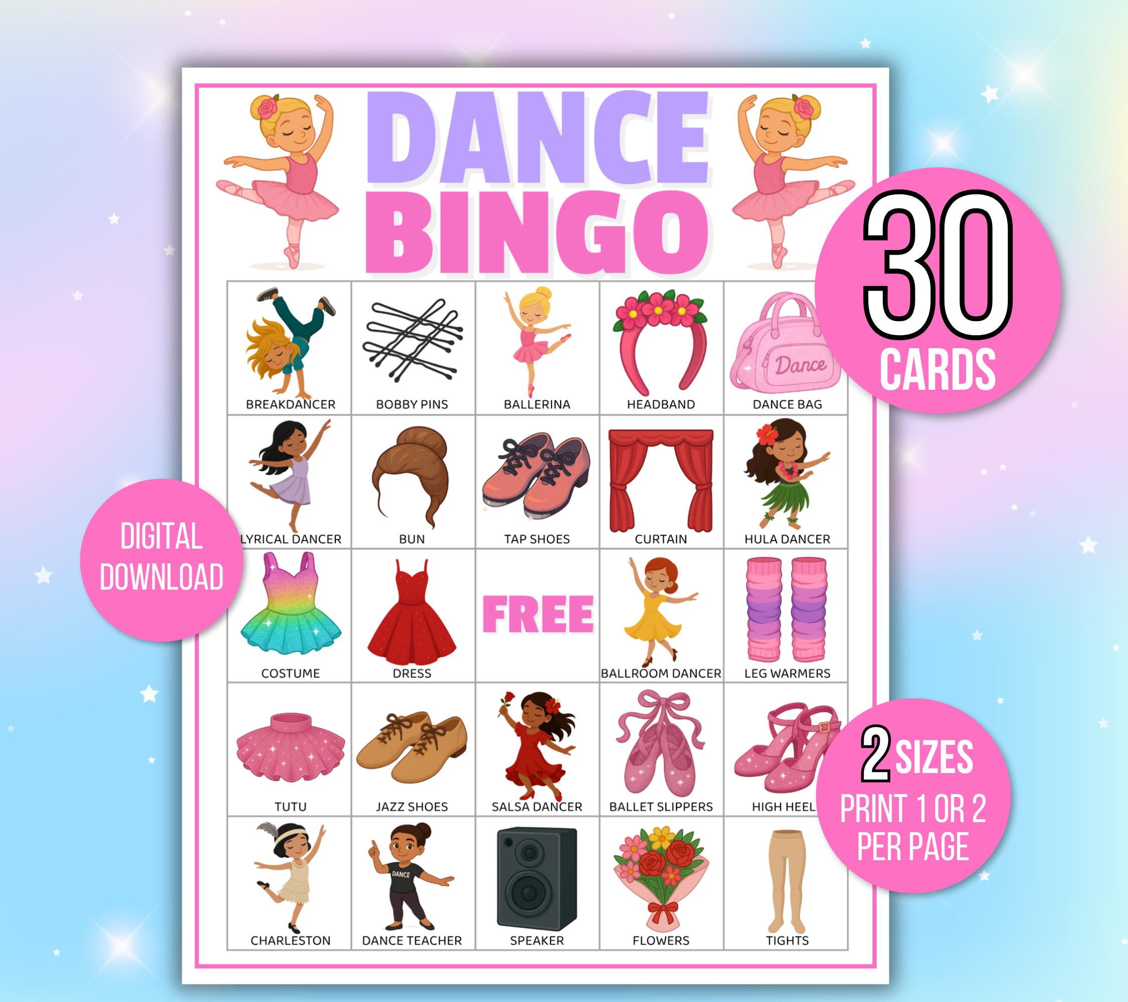 Dance Bingo, Ballet Bingo, Dance Game, Ballet Game, Dance Bingo Cards ...