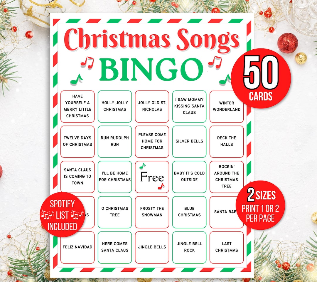 Christmas Songs Bingo, 50 Printable Christmas Songs Bingo Cards ...