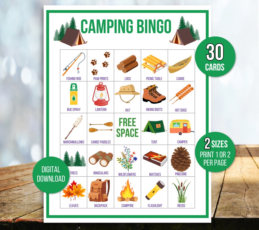 Camping Bingo, 30 Printable Camping Bingo Cards, Camping Game, Camping ...