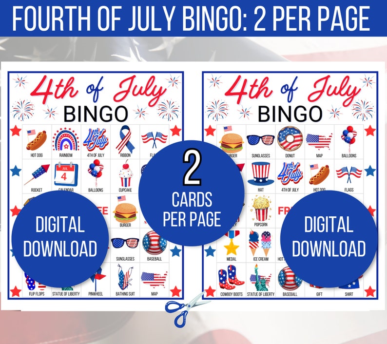 4th of July Bingo, 40 Fourth of July Bingo Cards, Patriotic Bingo ...