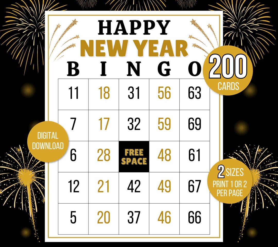 New Year's Eve Bingo Cards, New Years Bingo Game, New Year's Bingo, New ...