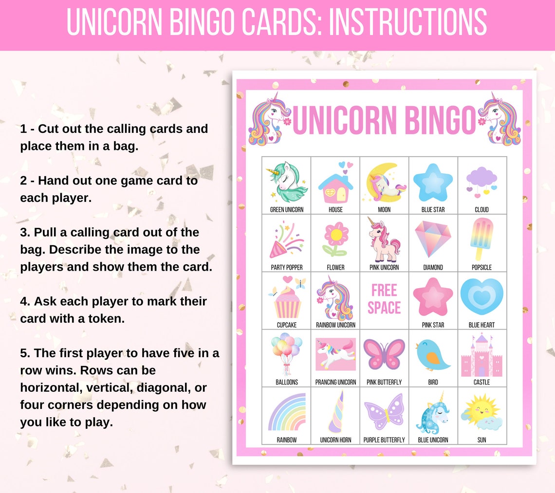 Unicorn Bingo, 30 Printable Unicorn Bingo Cards, Unicorn Birthday ...