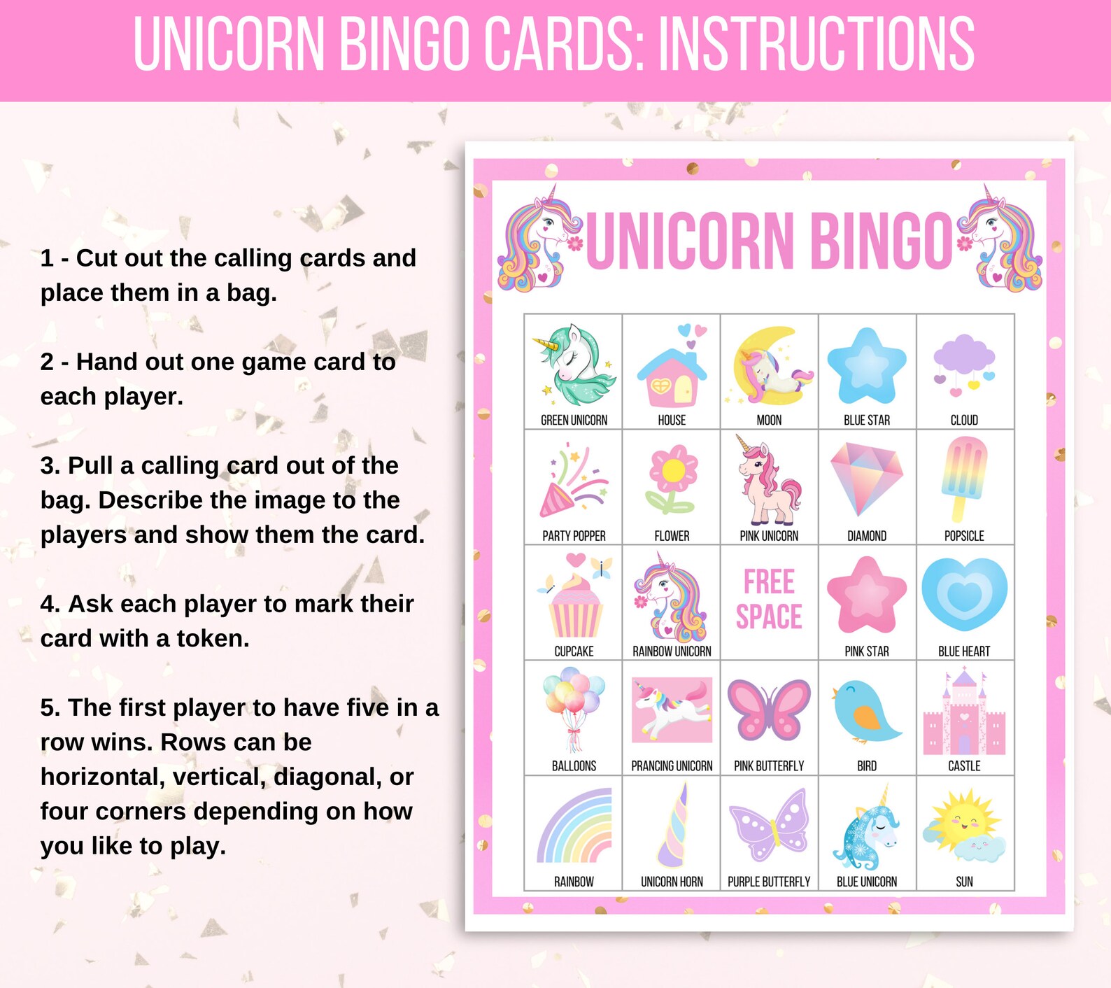 Unicorn Bingo, 30 Printable Unicorn Bingo Cards, Unicorn Birthday ...