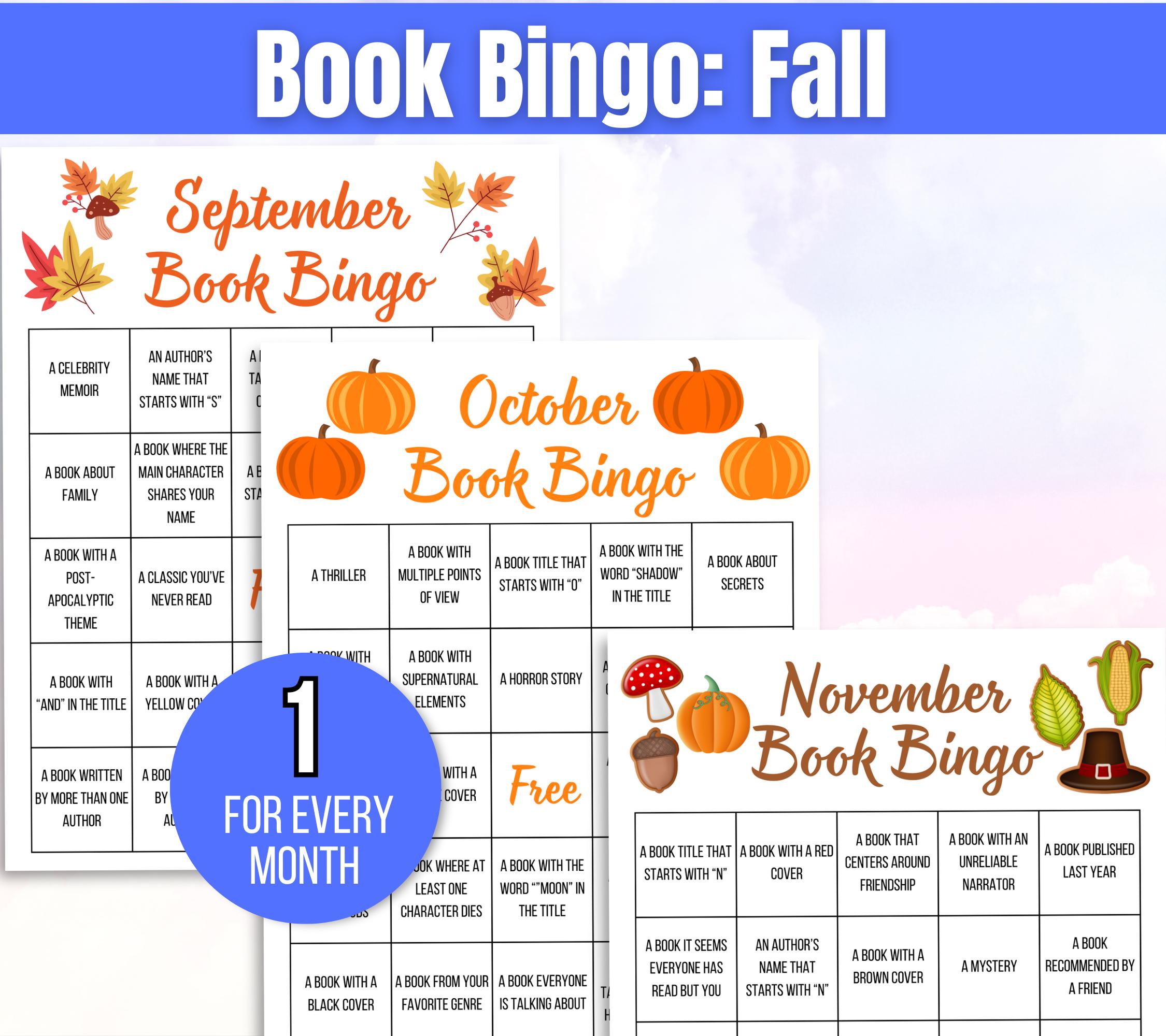 Book Bingo, 12 Monthly Book Bingo Challenges, Book Bingo for Adults ...