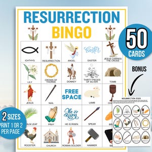 Resurrection Bingo, 50 Religious Easter Bingo Cards, Easter Bible Bingo ...