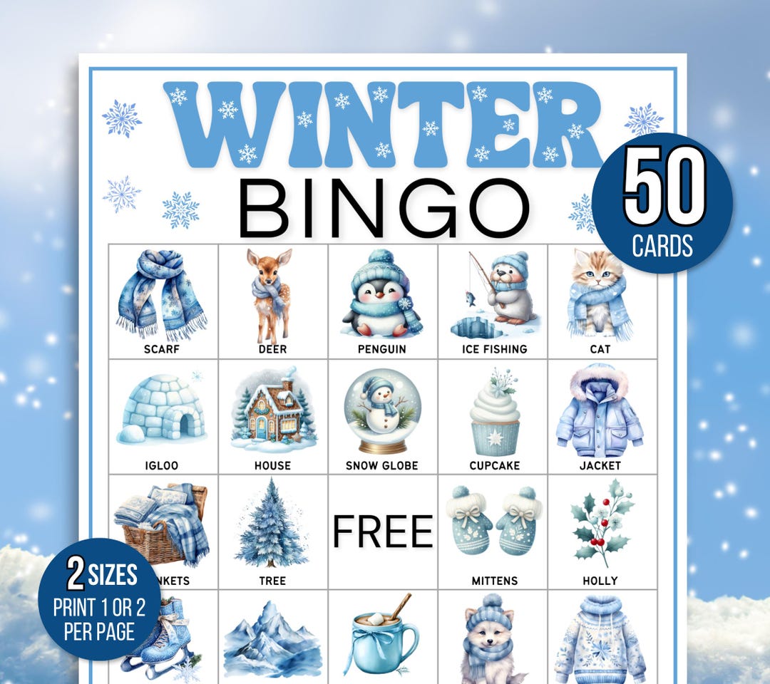 Winter Bingo, 50 Winter Bingo Cards, Winter Games, Winter Activity for ...