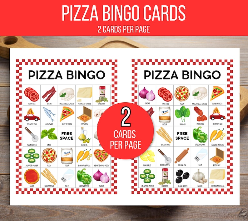 Pizza Bingo, Pizza Party Bingo, 50 Printable Pizza Bingo Cards, Pizza ...