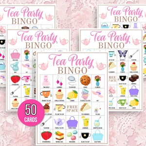 Tea Party Bingo, 50 Unique Printable Tea Party Bingo Cards, Tea Party ...