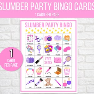 Slumber Party Bingo, Pajama Party Bingo, Sleepover Bingo, 30 Slumber ...