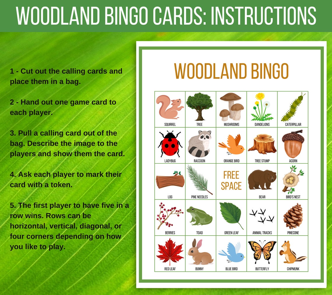 Woodland Bingo, 30 Printable Woodland Bingo Cards, Woodland Party Game ...