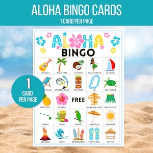 Aloha Bingo, Luau Bingo, Hawaiian Bingo, 30 Printable Luau Bingo Cards ...