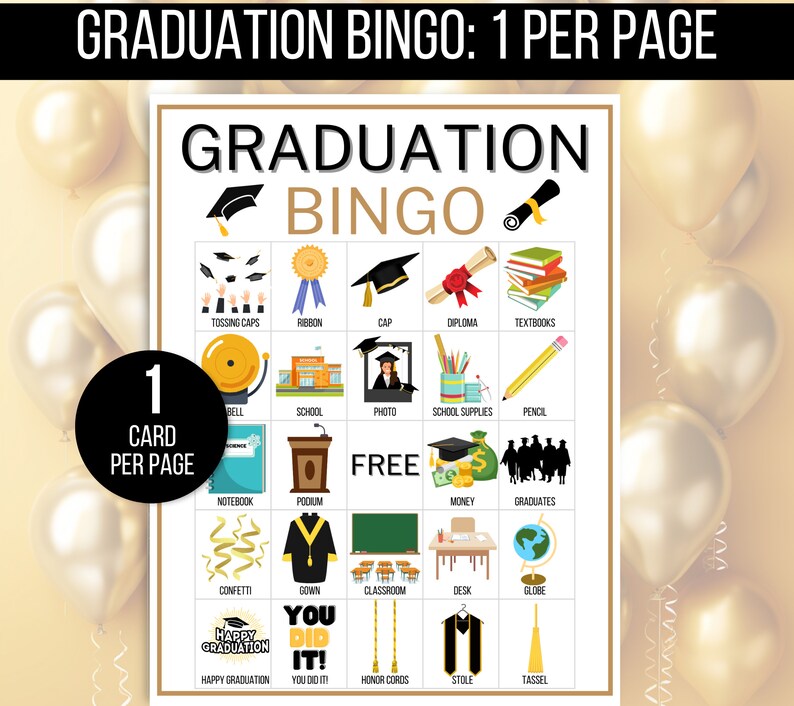 Graduation Bingo, 30 Graduation Bingo Cards, Graduation Activity for ...