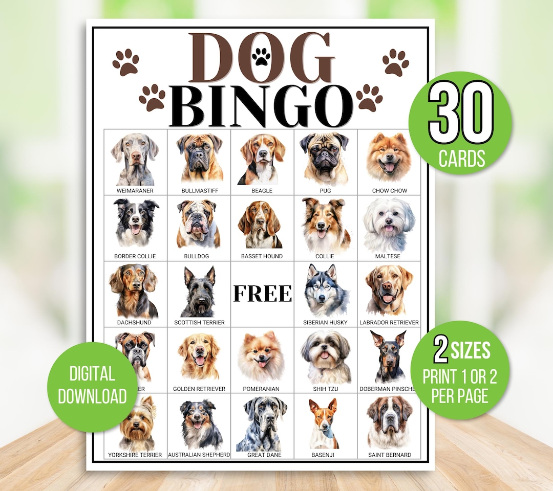 Dog Bingo, 30 Printable Dog Bingo Cards, Dog Birthday Party Game, Dog ...