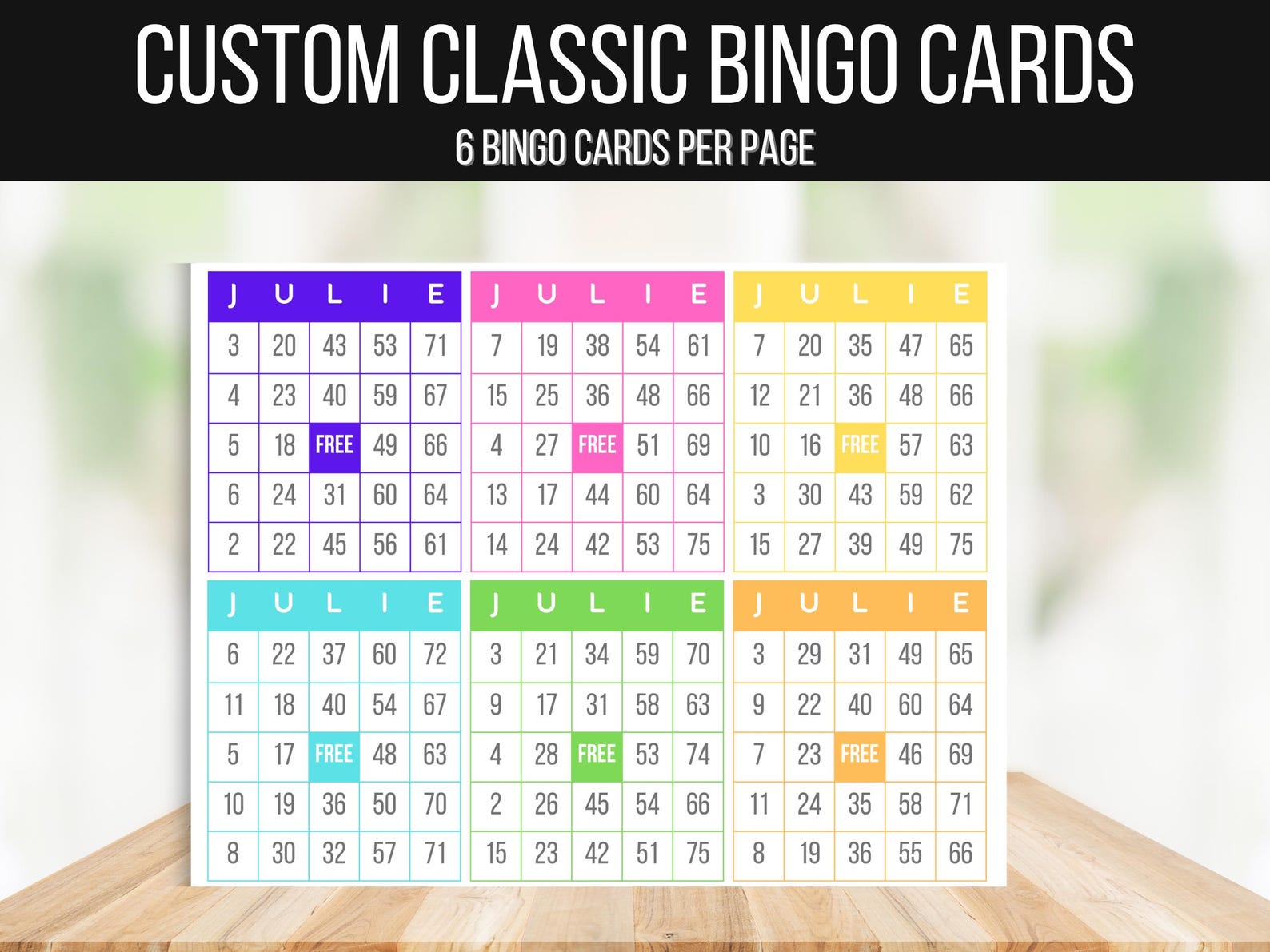 300 Custom Bingo Cards, 6 per Page, Fun Party Game, Classroom Activity ...
