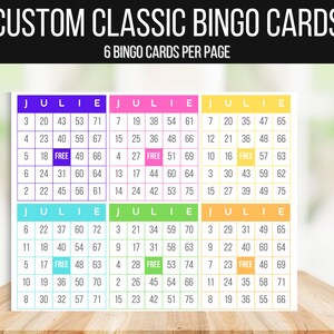 300 Custom Bingo Cards, 6 per Page, Fun Party Game, Classroom Activity ...