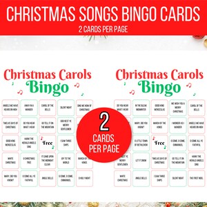 Christmas Carol Bingo, 50 Printable Christmas Carol Bingo Cards ...