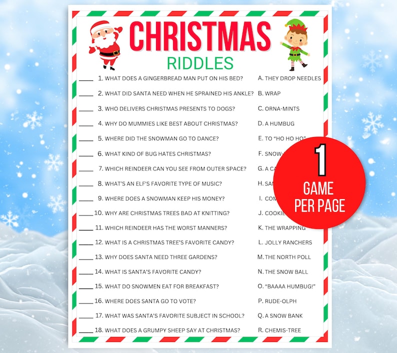 Christmas Riddles Game, Holiday Riddle Game, Fun Christmas Game ...