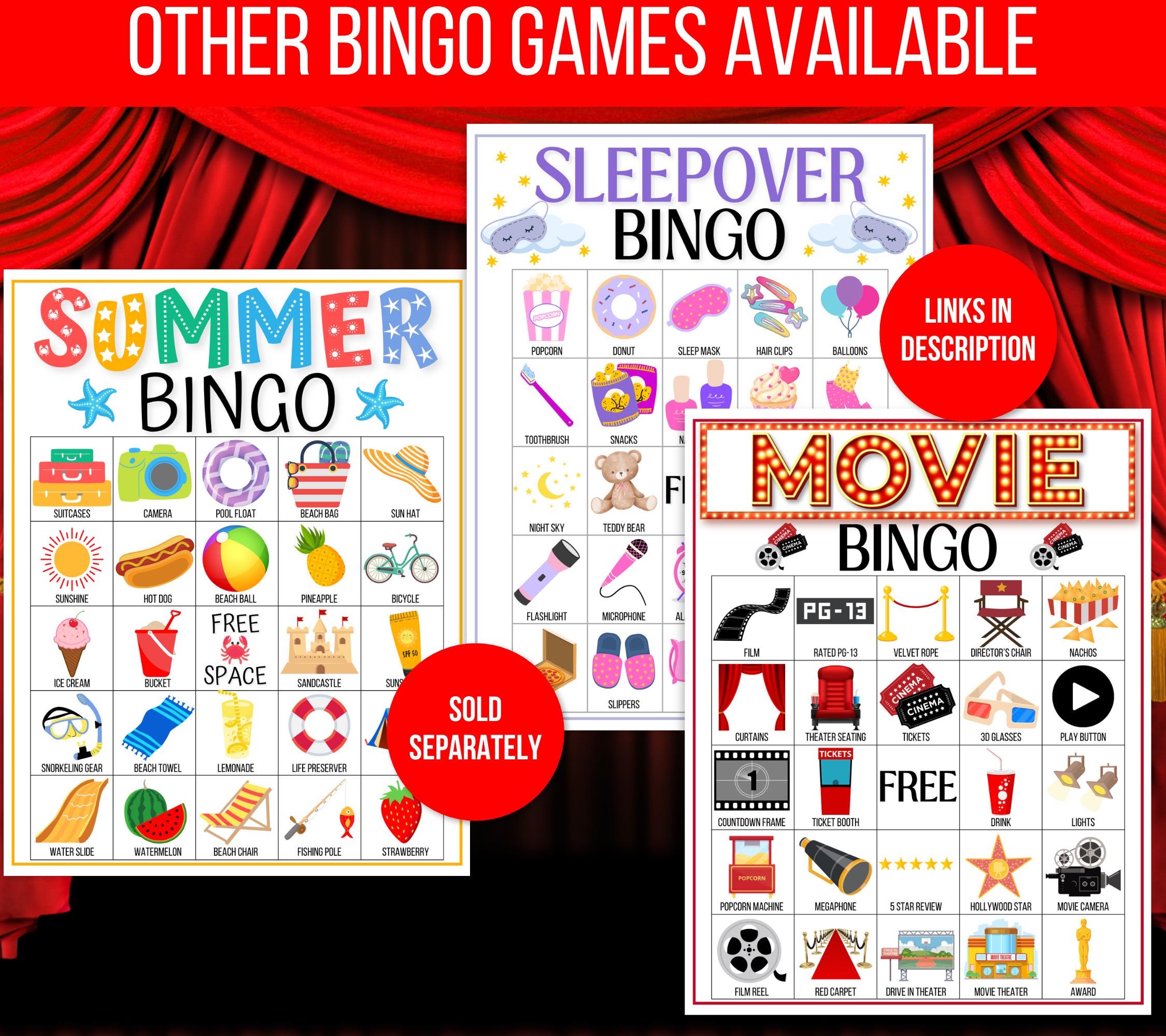 Movie Bingo, 10 Movie Bingo Cards, Movie Games, Movie Tracker Bingo ...
