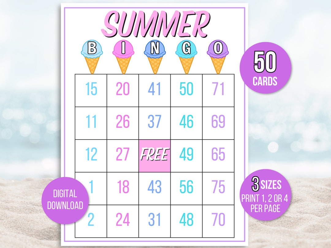 Summer Bingo, 50 Summer Bingo Cards, Summer Party Bingo, Summer Game ...