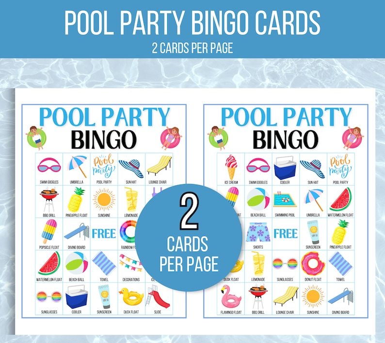 Pool Party Bingo, 30 Unique Printable Pool Bingo Cards, Pool Party Game ...