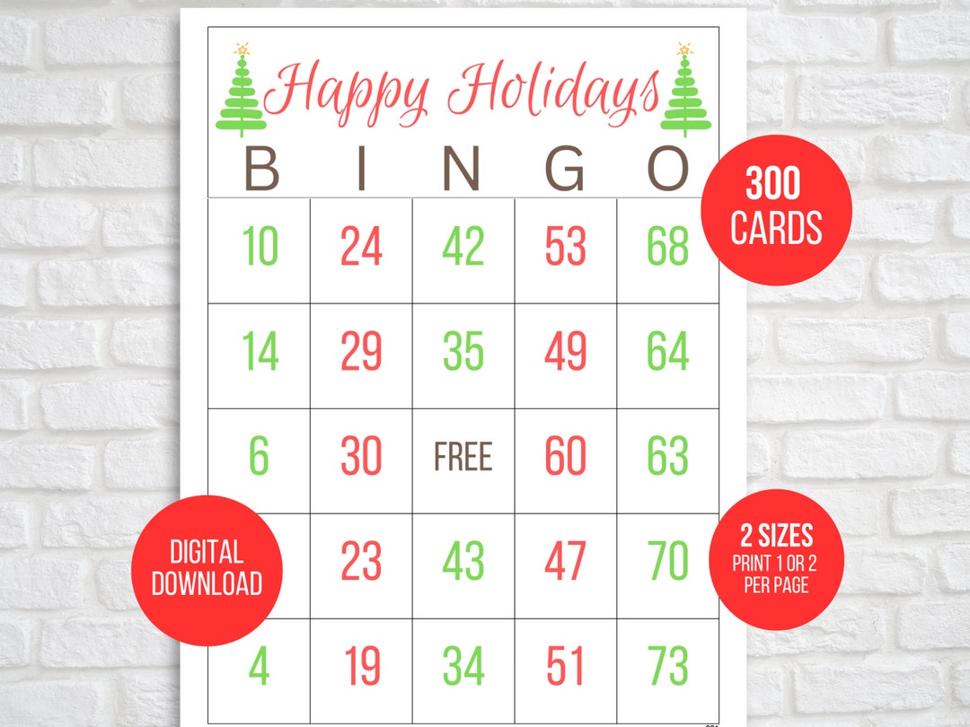 300 Holiday Bingo Cards, Happy Holiday Game, 1, 2, or 4 per Page ...
