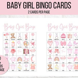 Baby Girl Bingo, 50 Baby Shower Bingo Cards, Baby Girl Shower Printable ...