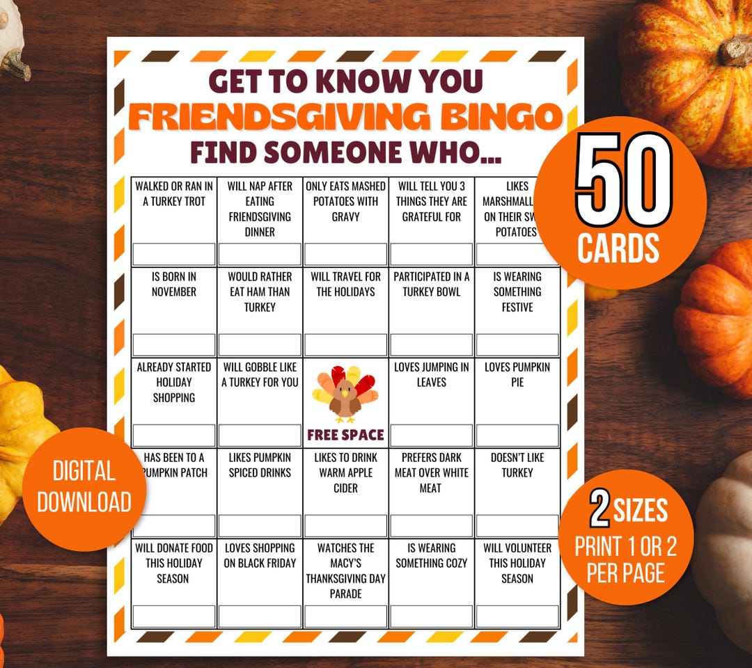 Friendsgiving Get to Know You Bingo, Find Someone Who Bingo, Find the ...