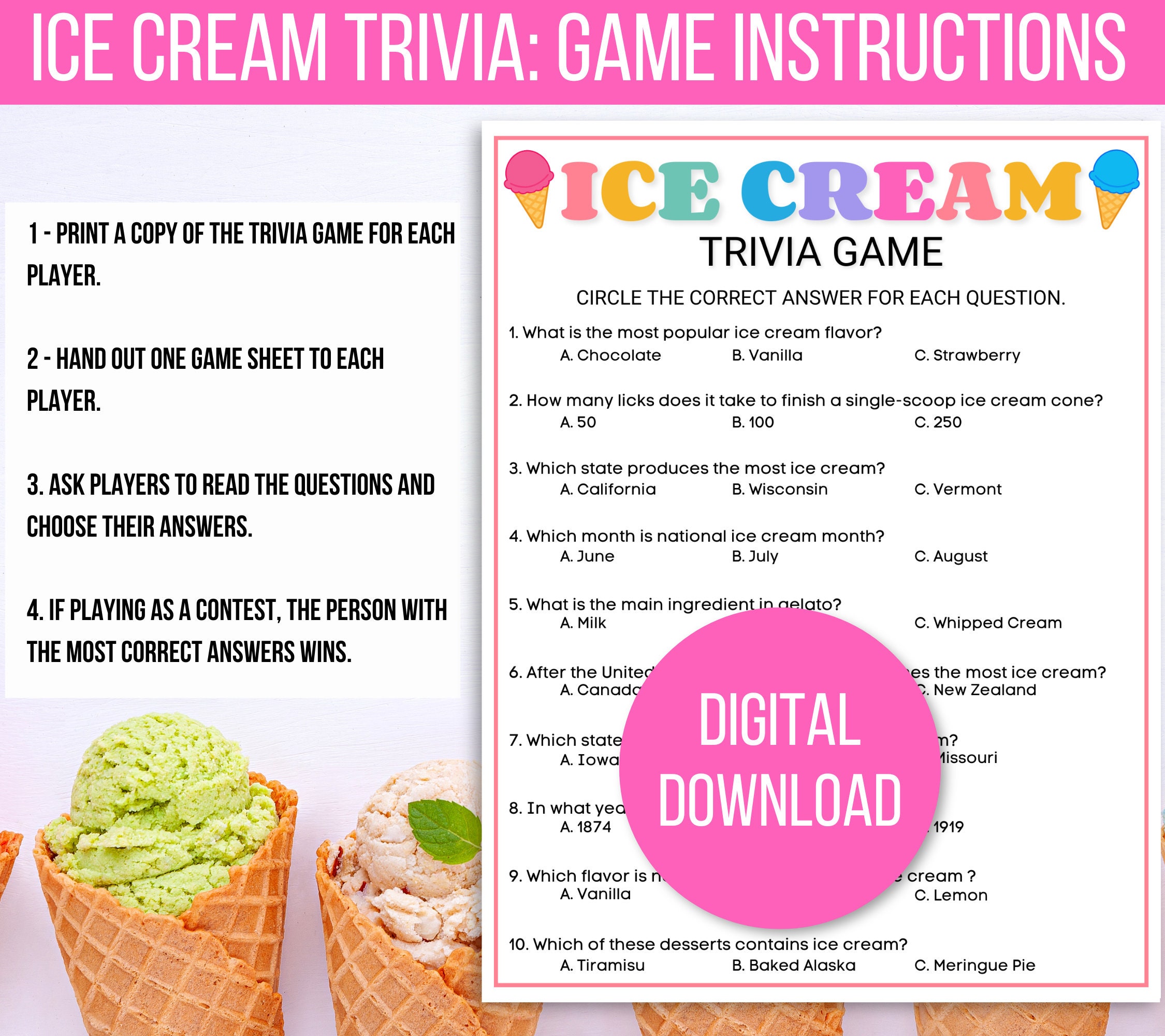 Ice Cream Trivia Game, Ice Cream Game, Ice Cream Social Game,ice Cream ...