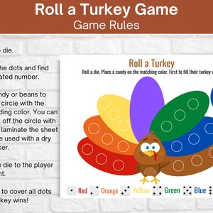 Thanksgiving Roll a Turkey Family Game, Roll a Turkey Kids Game, DIY ...