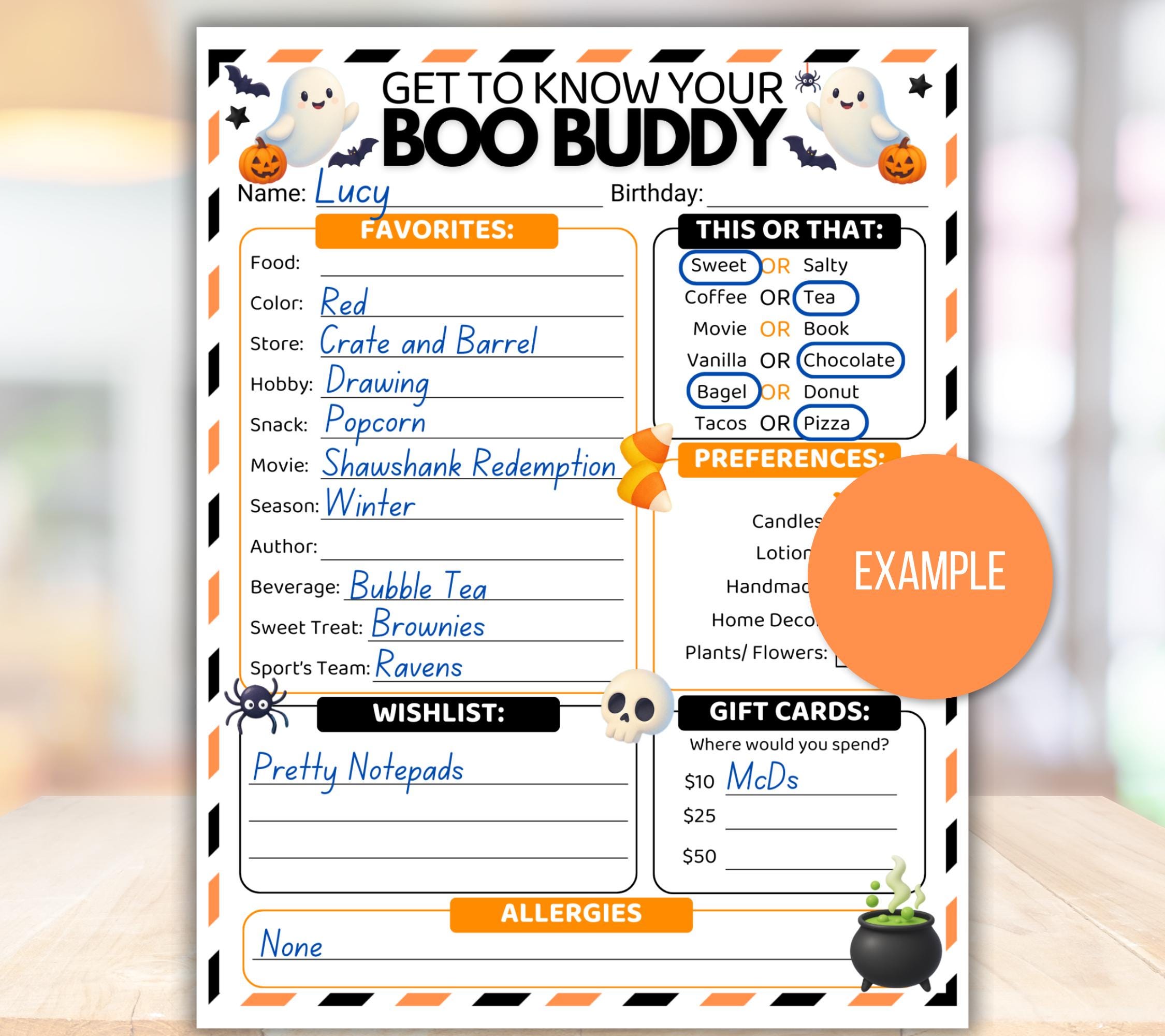 Halloween Boo Buddy Questionnaire, Boo Buddies Printable, Printable Boo ...