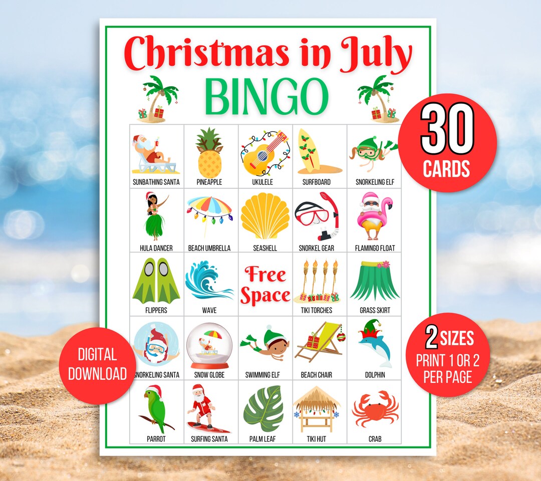 Christmas in July Bingo, 30 Christmas in July Bingo Cards, Christmas ...